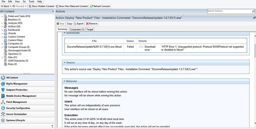 Error while downloading the package? - Content Authoring - BigFix Forum