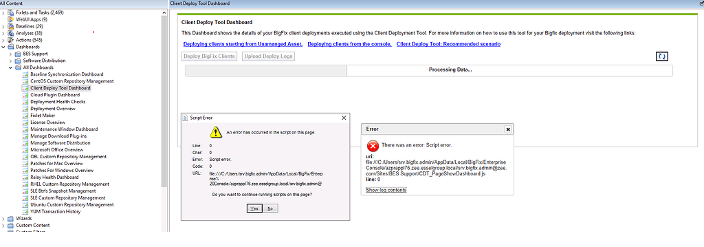 Client Deploy Tool Wizard in BigFix console shows script error - BigFix Forum