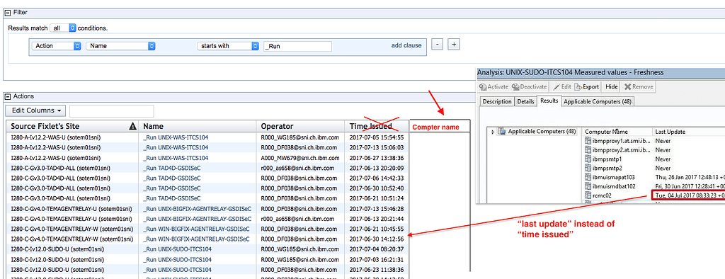 Report for Actions with "last update" and "Computer name" - Customizations - BigFix Forum