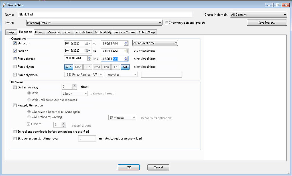 Take Action - Execution Tab - Controlling run time - Content Authoring - BigFix Forum