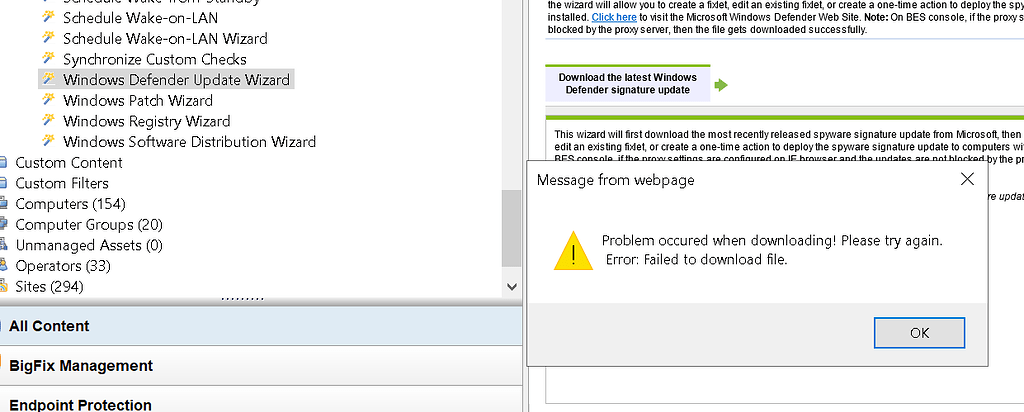 Windows Defender Update Wizard - "Failed to Download File" Error - Content Authoring - BigFix Forum