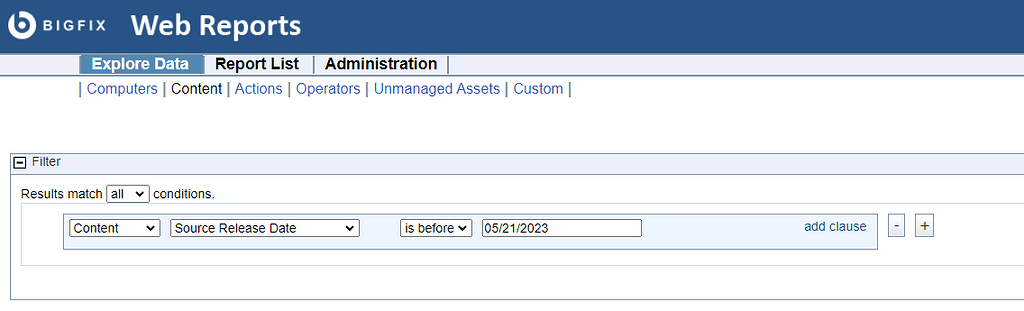 Filtering Web Reports Content by date - Reporting - BigFix Forum