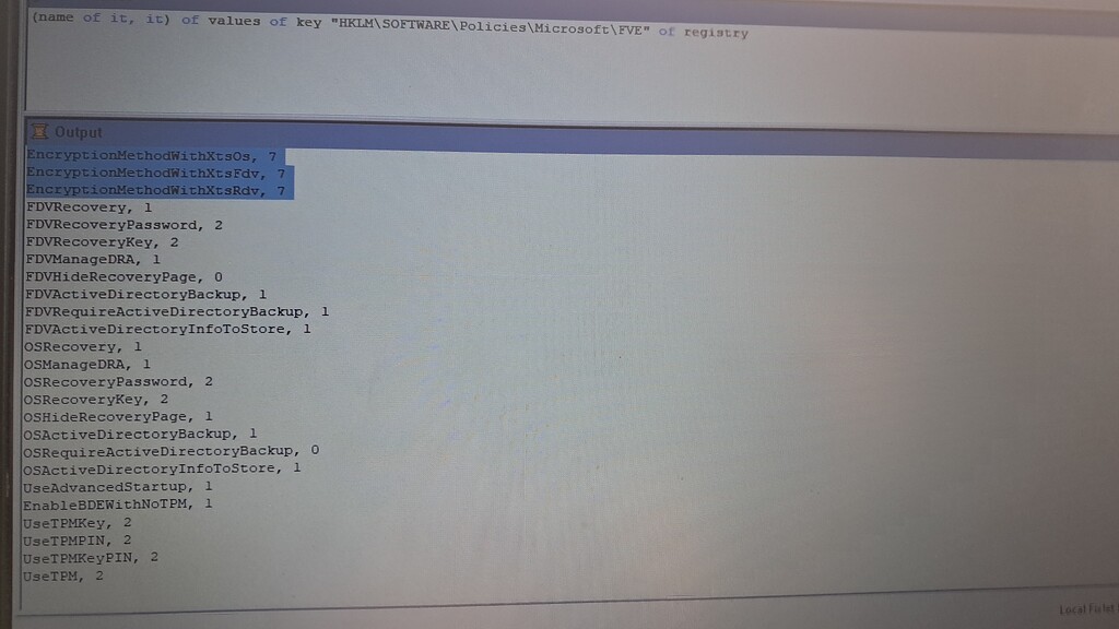 Need to create a property the pulls only 3 value with registry key starts with encryption ...