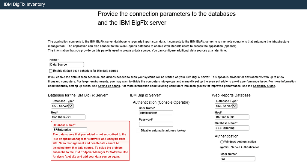The data source that you added is not subscribed to the IBM Endpoint Manager for Software Use ...