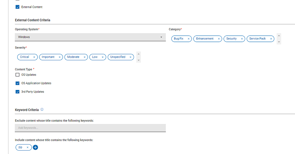 Patch Policy not including severity contents - Usage and Config - BigFix Forum
