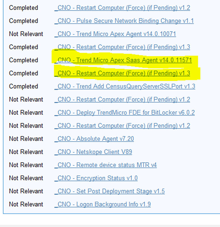 Baseline Fixlets having "true" in there relevance become not relevant after restart - Content ...