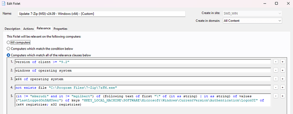 Relevance to Exclude Users from a Fixlet - Content Authoring - BigFix Forum