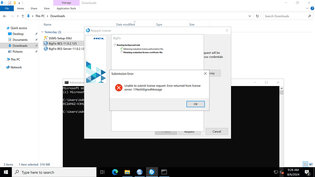 Getting license request issue during Bigfix Evaluation setup - Usage and Config - BigFix Forum