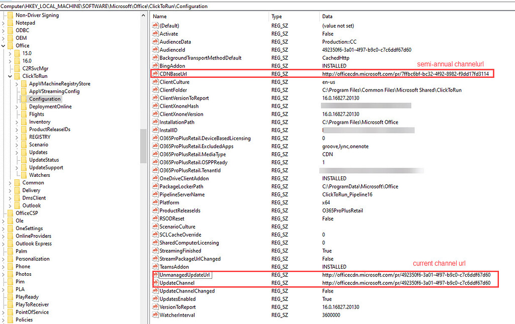 Looking for registry that correctly identifies O365 Channel - BigFix Forum