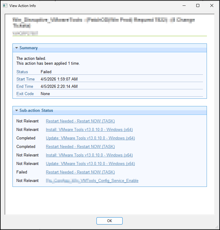 Vmware tools baseline - false positive failures for pending restart ...