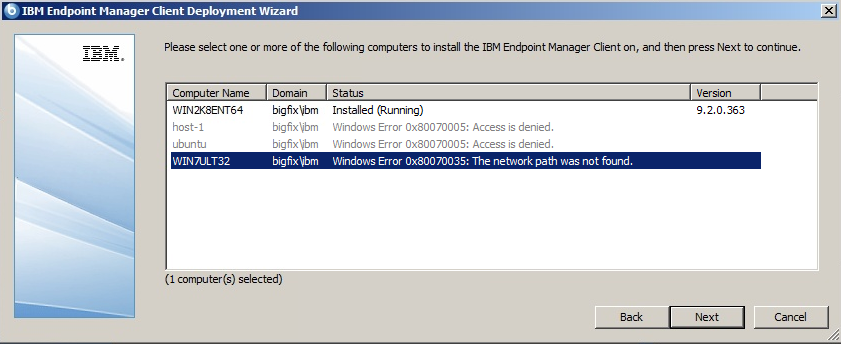 0x80070035 network path was not found - Deployment Tool - Usage and Config - BigFix Forum