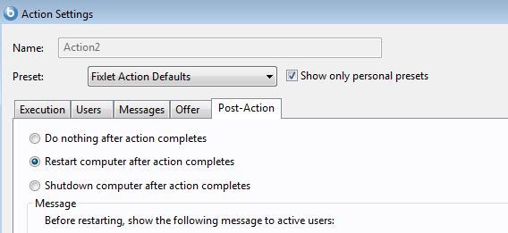 Get Post Action Settings Of A Fixlet Via The Session Relevance Editor Customizations Bigfix